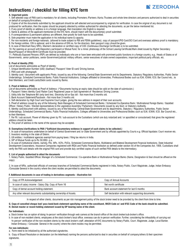 Instructions / Checklist For Filling KYC Form: 3 August | PDF ...