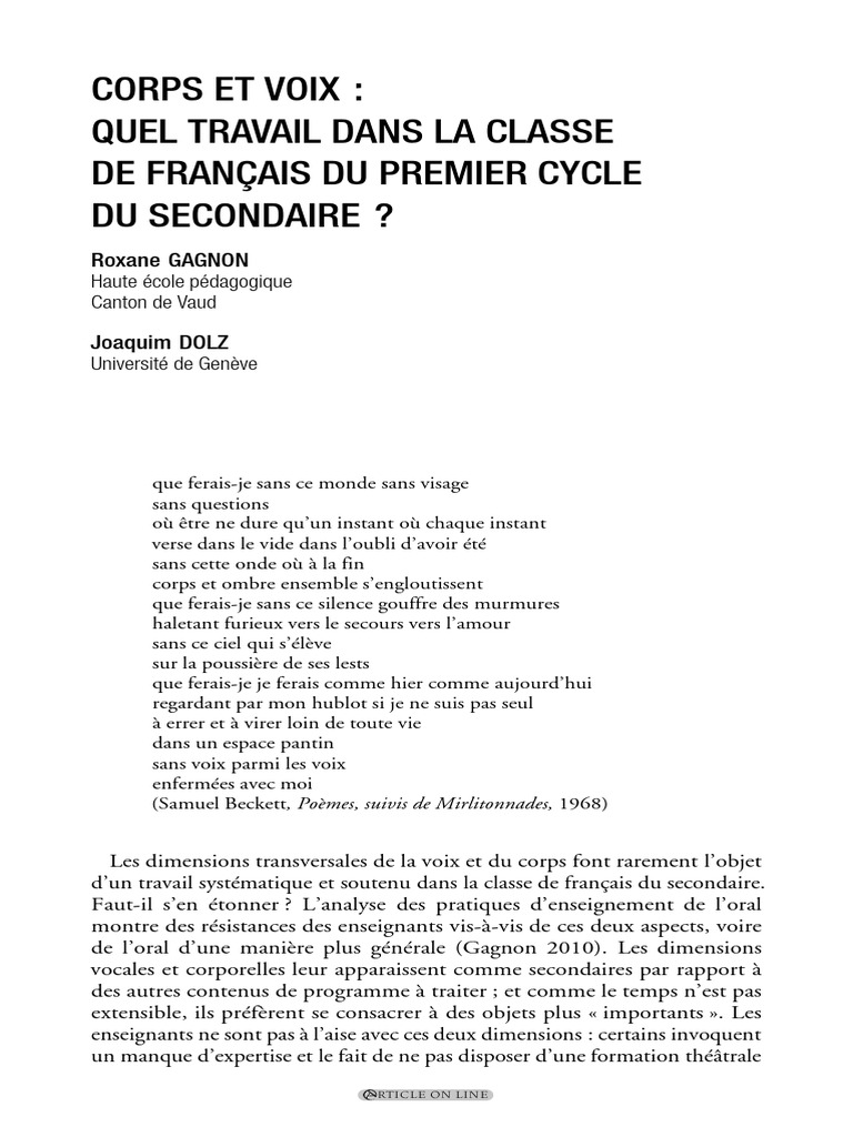 Corps et voix en classe de français | PDF | Accent tonique | Syllabe
