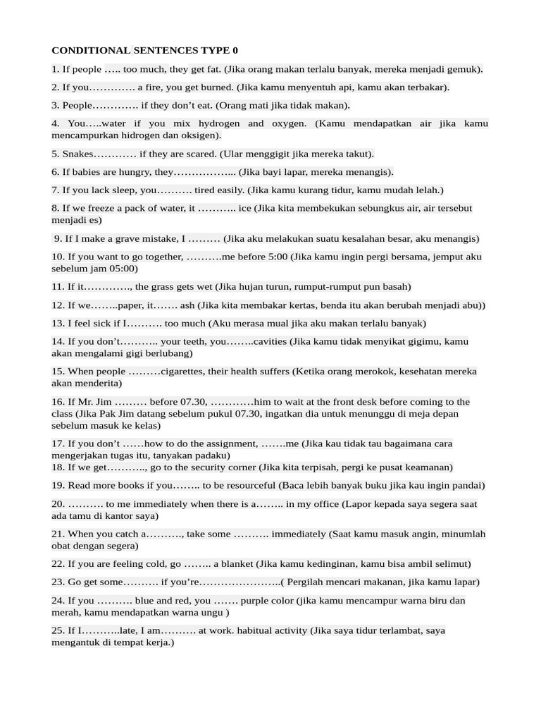 SOAL CONDITIONAL SENTENCES TYPE 0 | PDF