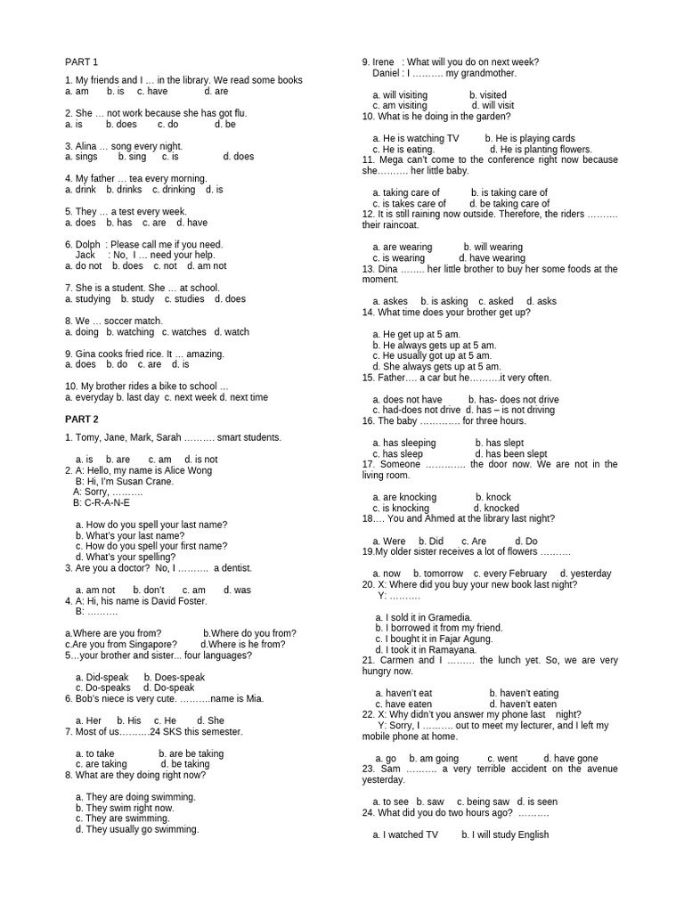 soal tenses campuran kls 11 | PDF | Cuisine