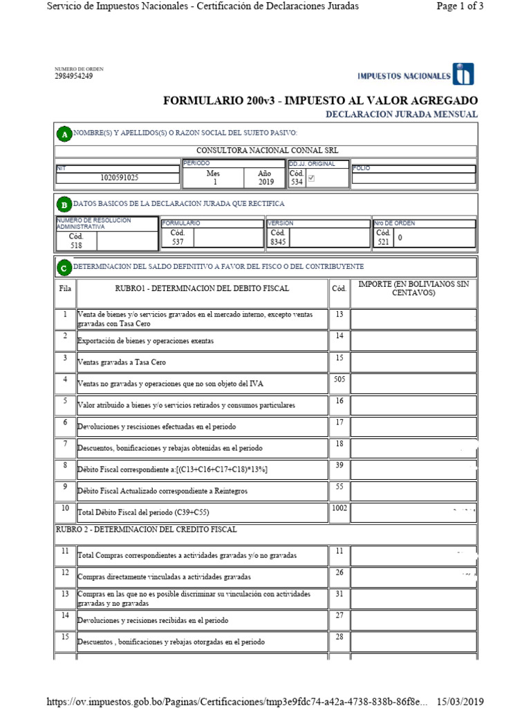 1.-Form200 Enero 2019 | PDF | Impuestos | Impuesto al valor agregado