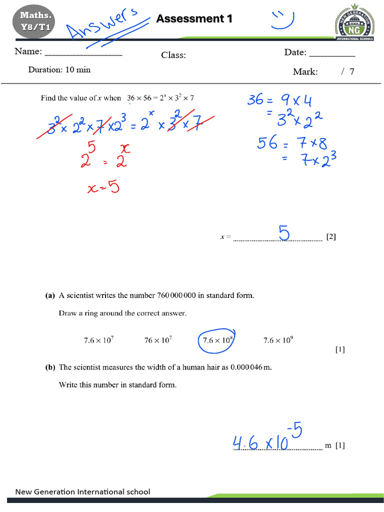 Assessements T1 Answers | PDF | Mathematics