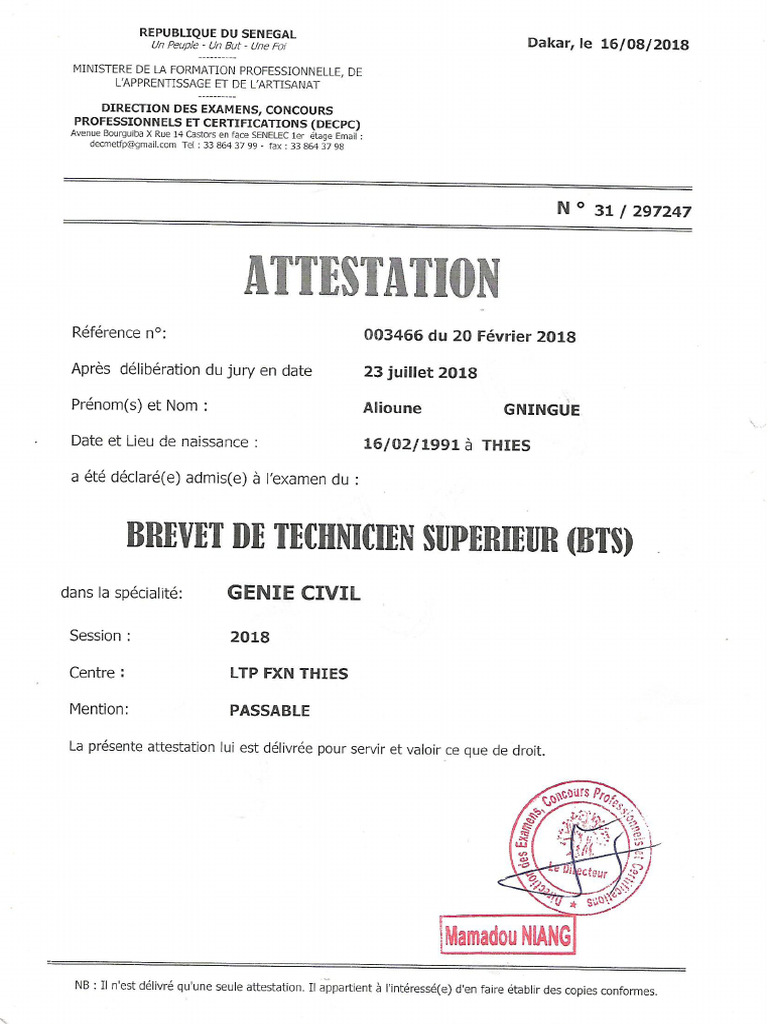 Attestation BTS | PDF