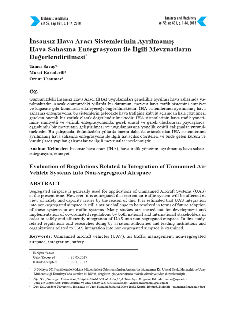 Nsans - Z Hava Arac - Sistemlerinin Ayr - Lmam - Hava Sahas - Na Entegrasyonu Ile - Lgili ...