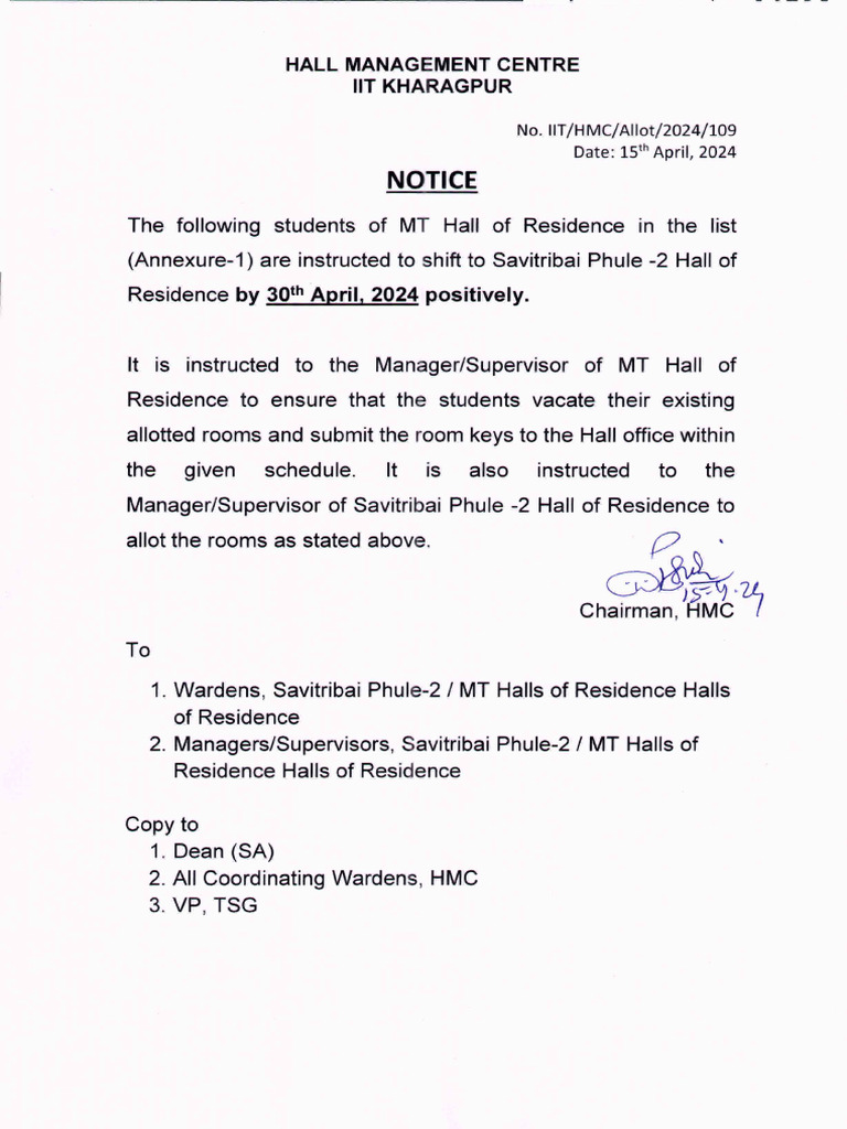 Allotment Notice 109 DT 15.04.24 MTH | PDF