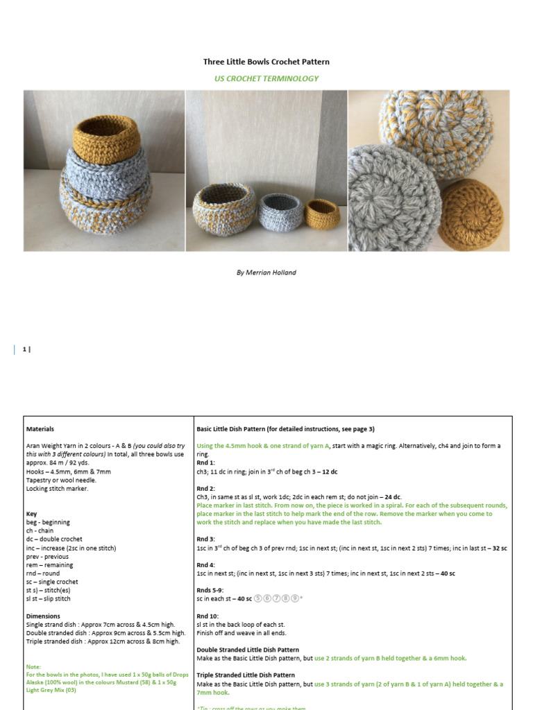 Three Little Bowls Crochet Pattern | PDF | Crochet | Yarn