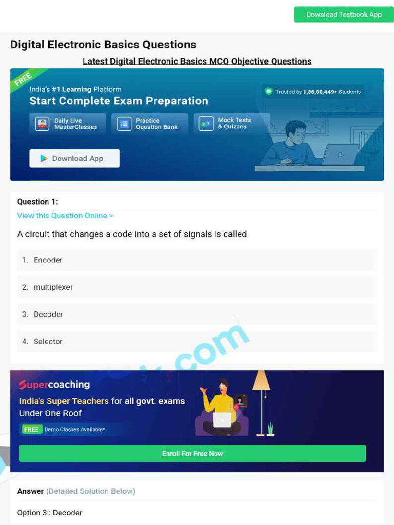MCQ On Digital Electronic Basics 5eea6a1339140f30f369eedd | PDF