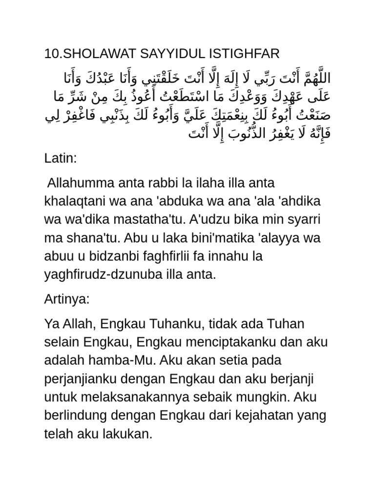 Sholawat Sayyidul Istighfar dan Artinya | PDF