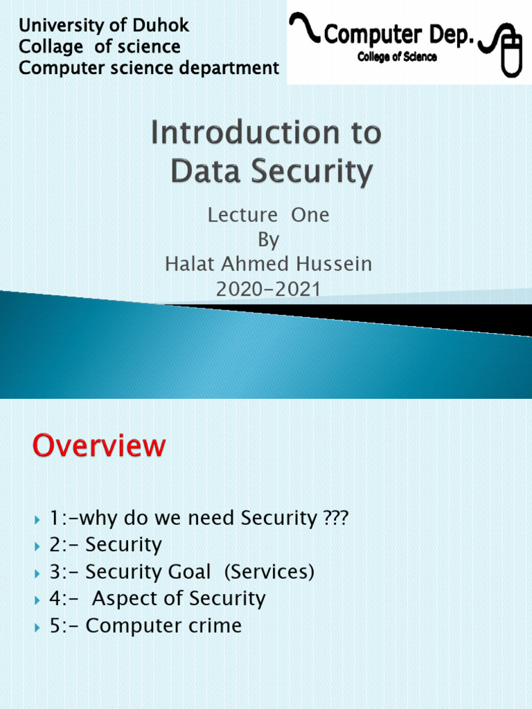 Introduction To Data Security Lec 1 2021 | PDF | Security | Computer Security