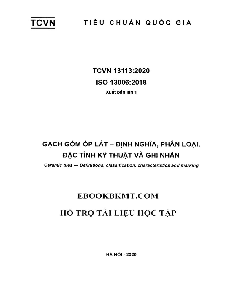Tcvn 13113 - 2020 Gạch Gốm Ốp Lát - Định Nghĩa Phân Loại Đặc Tính Kỹ ...