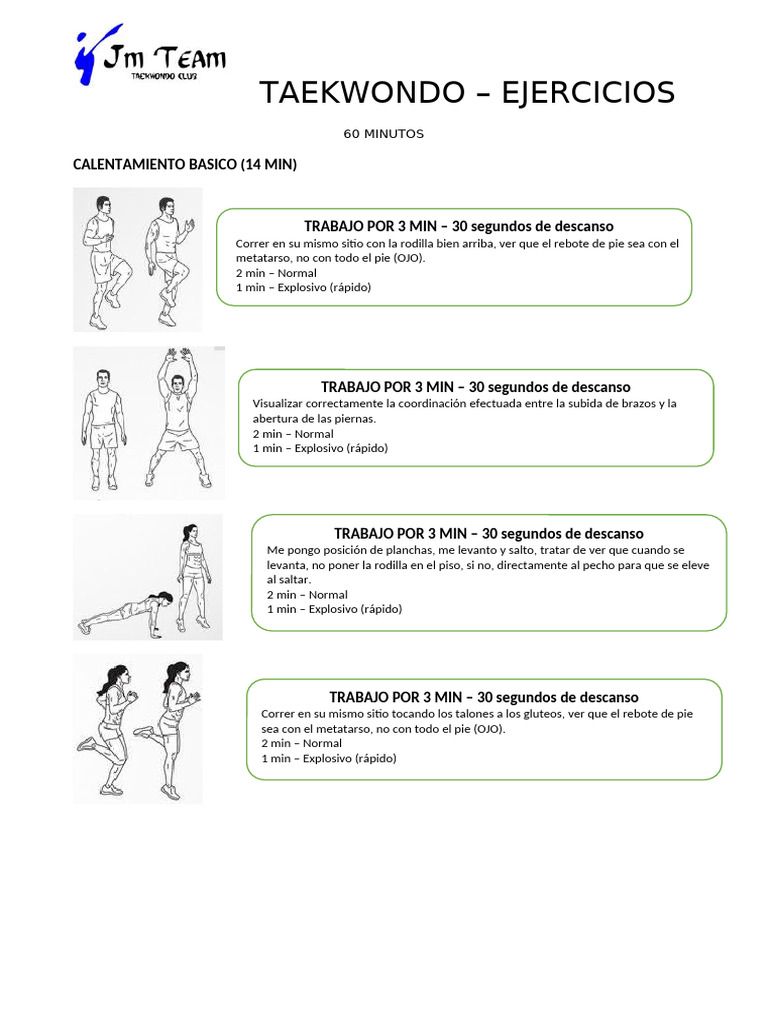 Taekwondo Ejercicios 60 Minutos | PDF