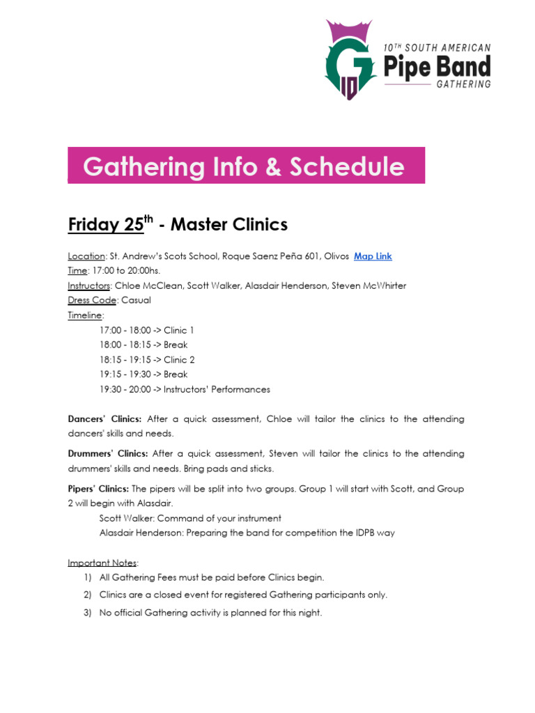 Gathering Schedule & Info - G10 | PDF | Scotland