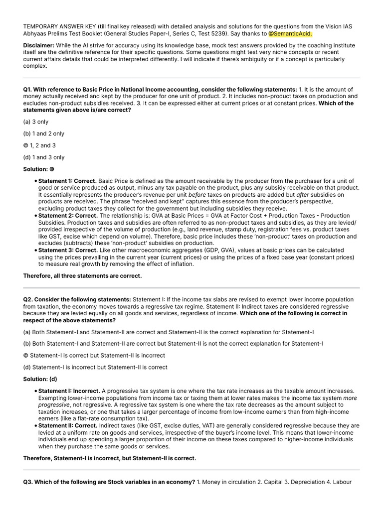 Solutions To Abhyaas 1 GS 2025 (AI) | PDF | Taxes | Bail