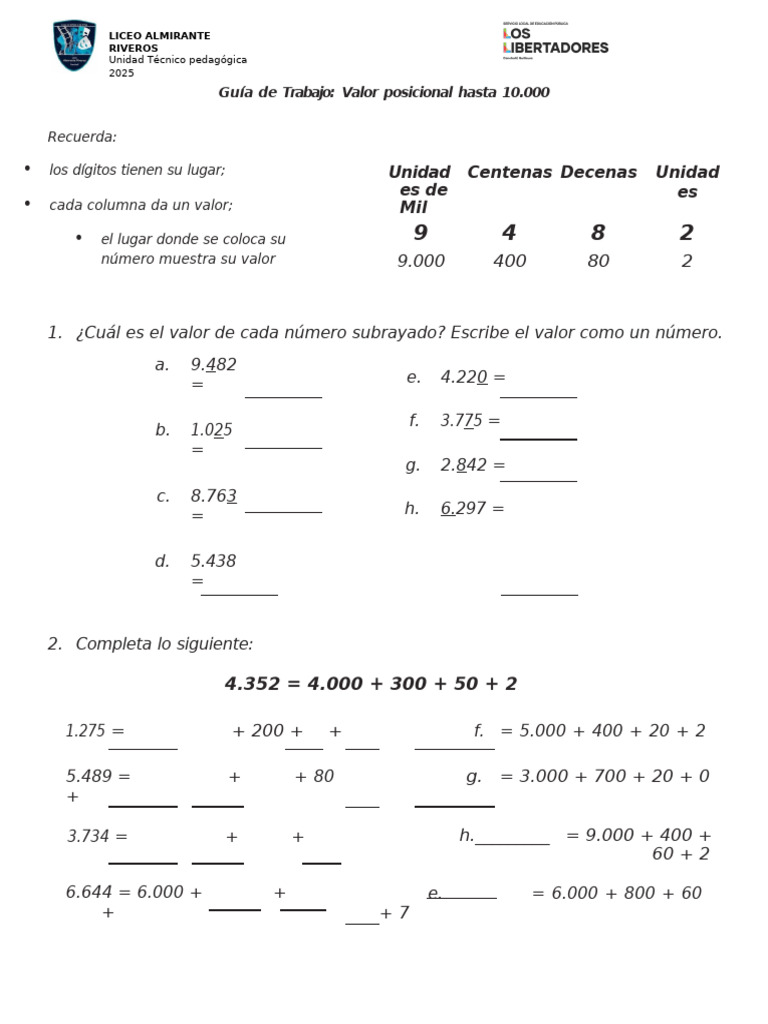Guia Valor Posicional - 6to - 11.04 | PDF