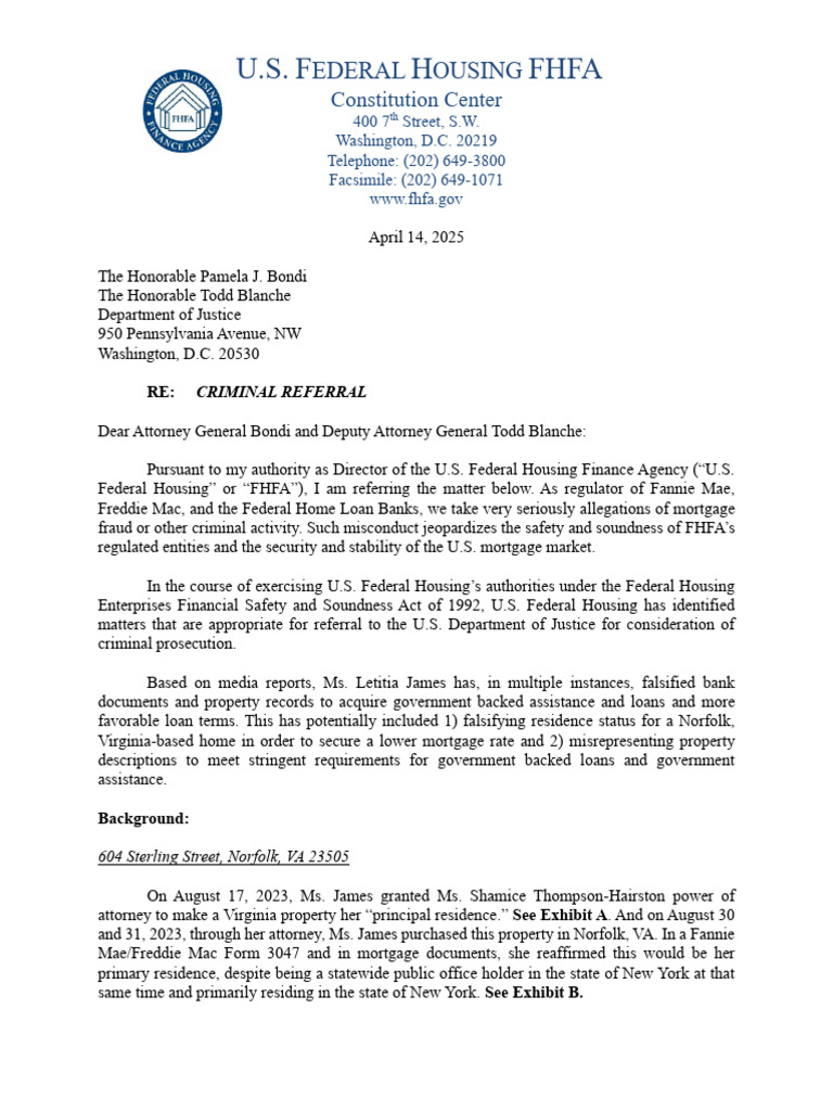 Letitia James Housing Document | PDF | Fannie Mae | Freddie Mac