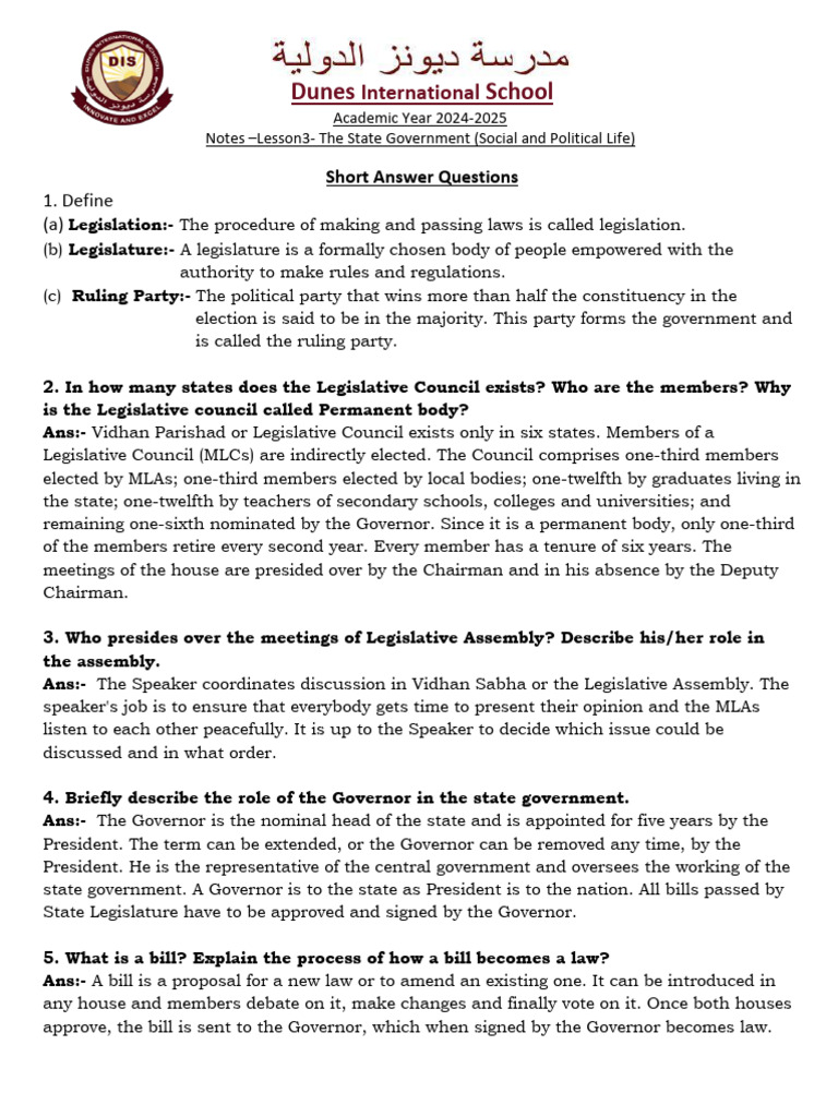 The State Govt.-Notes | PDF | Legislature | Bill (Law)