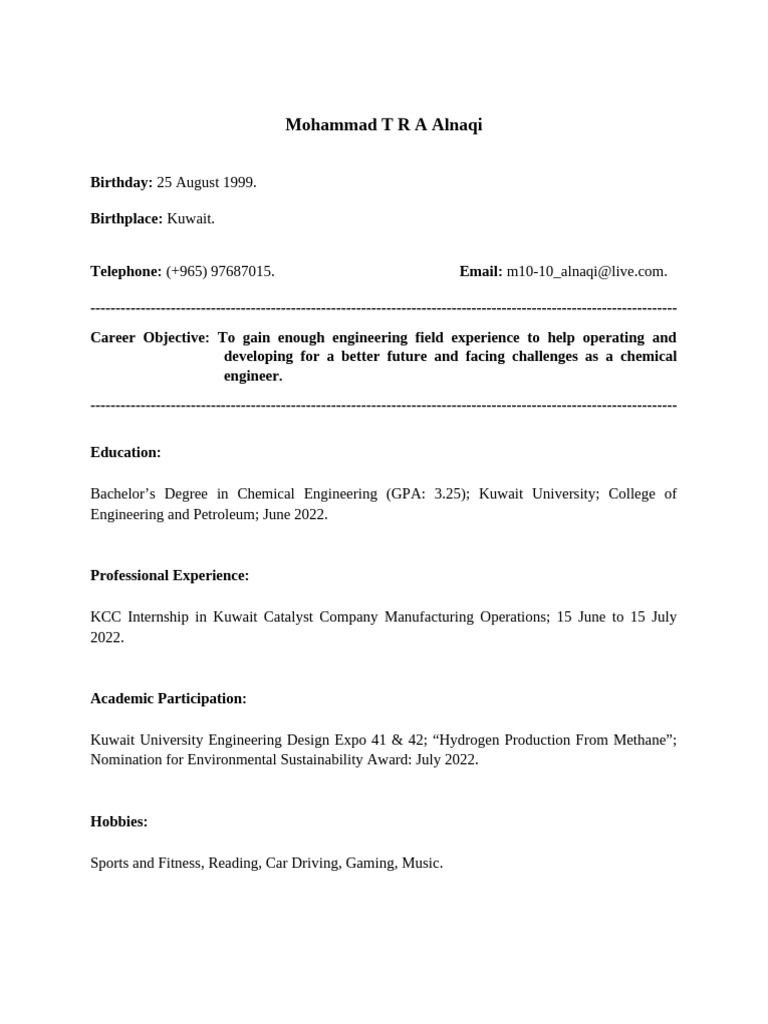 Curriculum Vitae (CV) Mohammad Alnaqi (August 2022) 2 | PDF