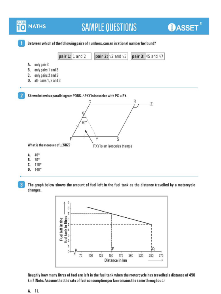 Class 10 ASSET Math Sample Paper | PDF