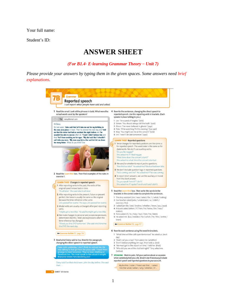 B1.4 E-learning Grammar Theory Answers | PDF | Phishing