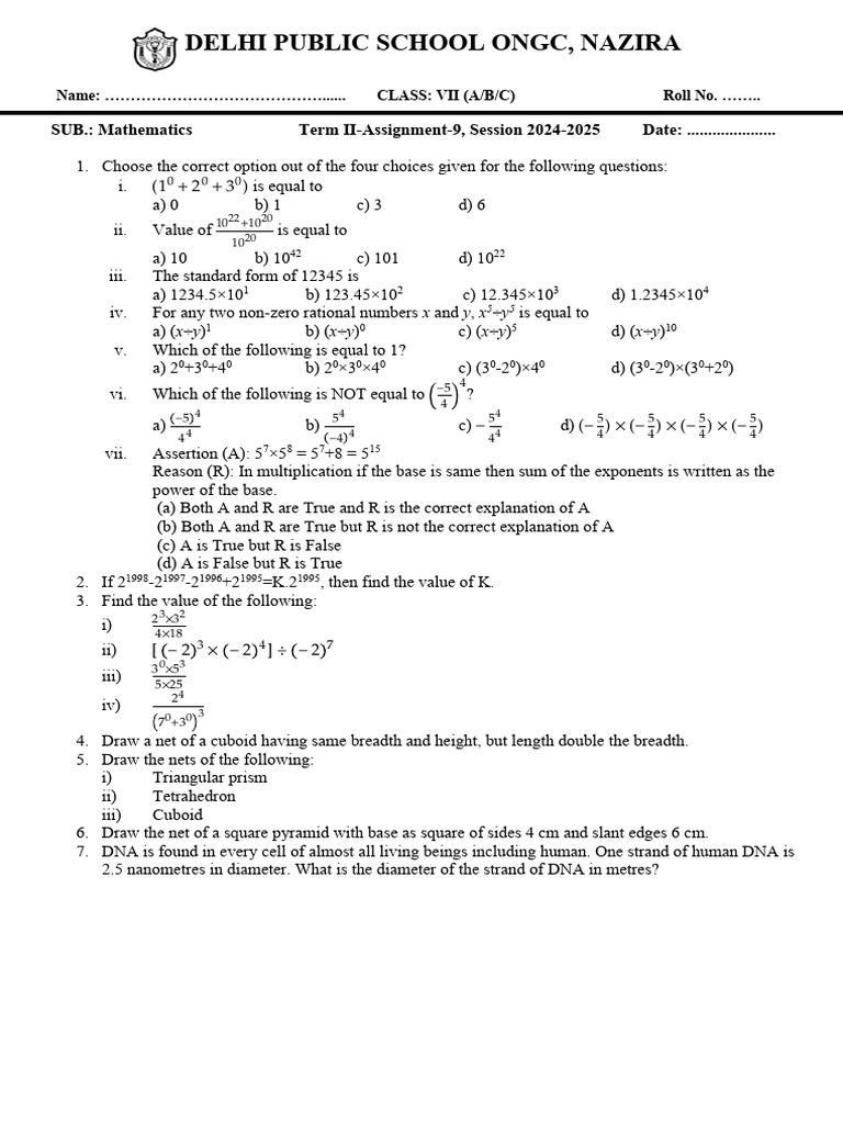 Class VII-Maths-Term-2-WS-9-2024-2025 | PDF | Polytopes | Mathematics