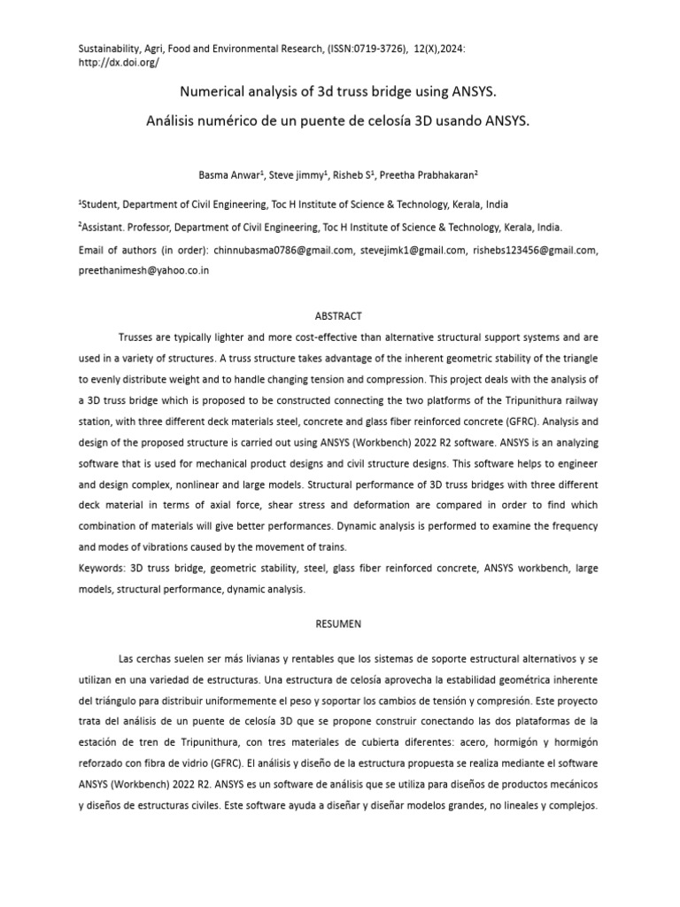 Numerical Analysis of 3d Truss Bridge Using ANSYS | PDF | Truss | Bridge