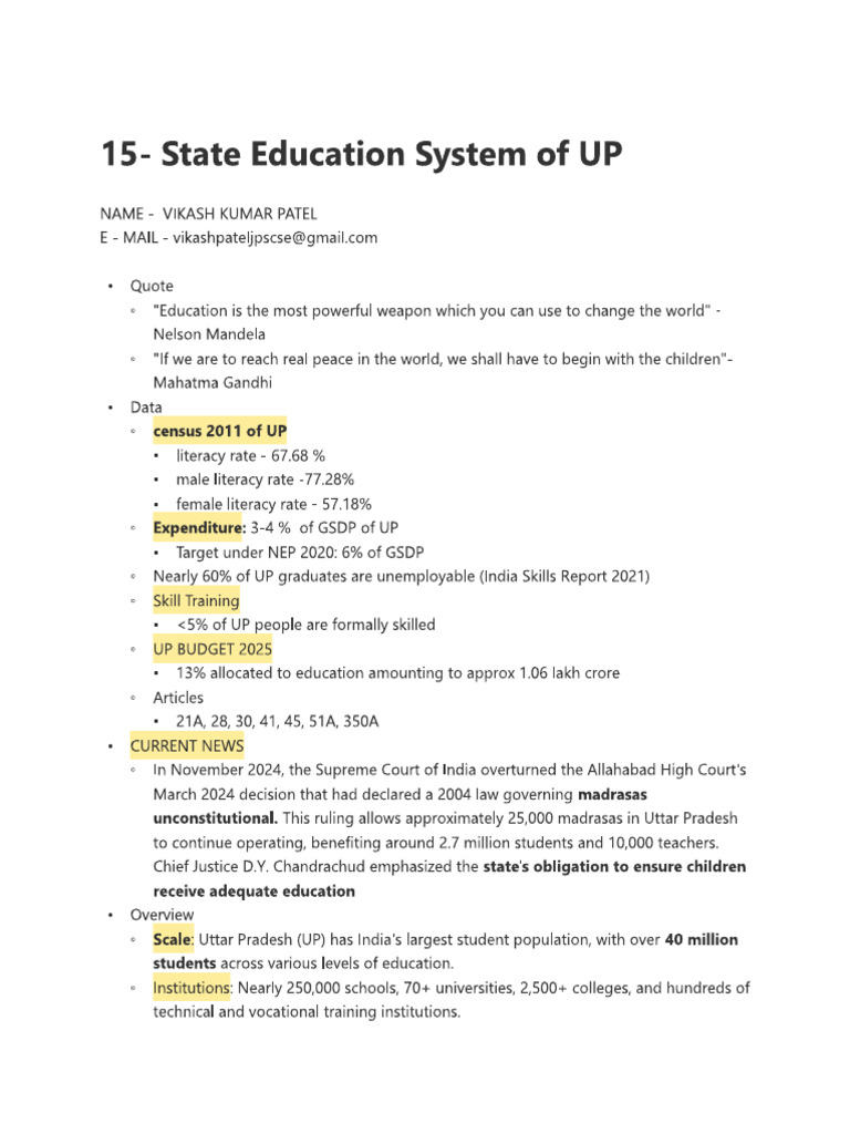 State Education System of Up | PDF