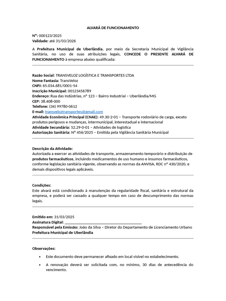 Alvará de Funcionamento | PDF