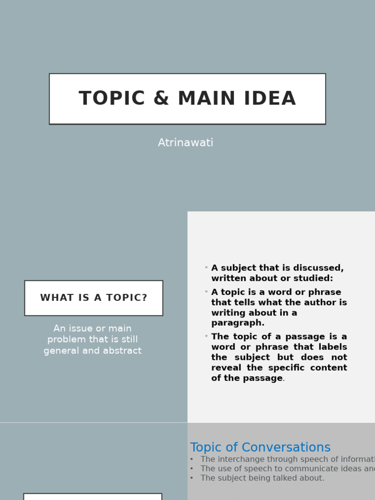 Definition of Topic & Main Ideas | PDF | Subject (Grammar) | Memory