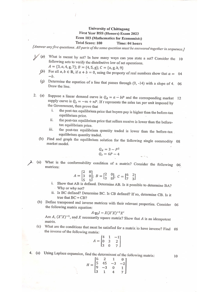 Economics-2023 CU Ques | PDF