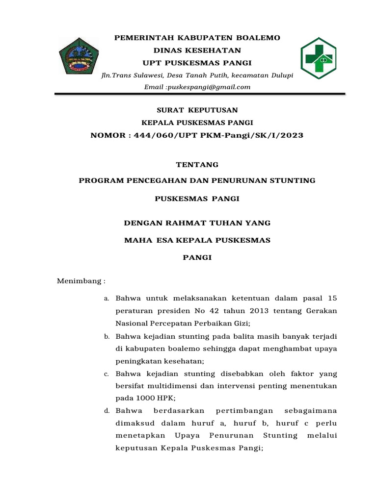 SK Pencegahan Dan Penurunan Stunting | PDF