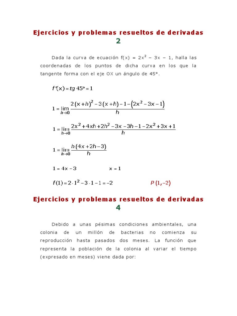 Ejercicios y Problemas Resueltos de Derivadas | PDF