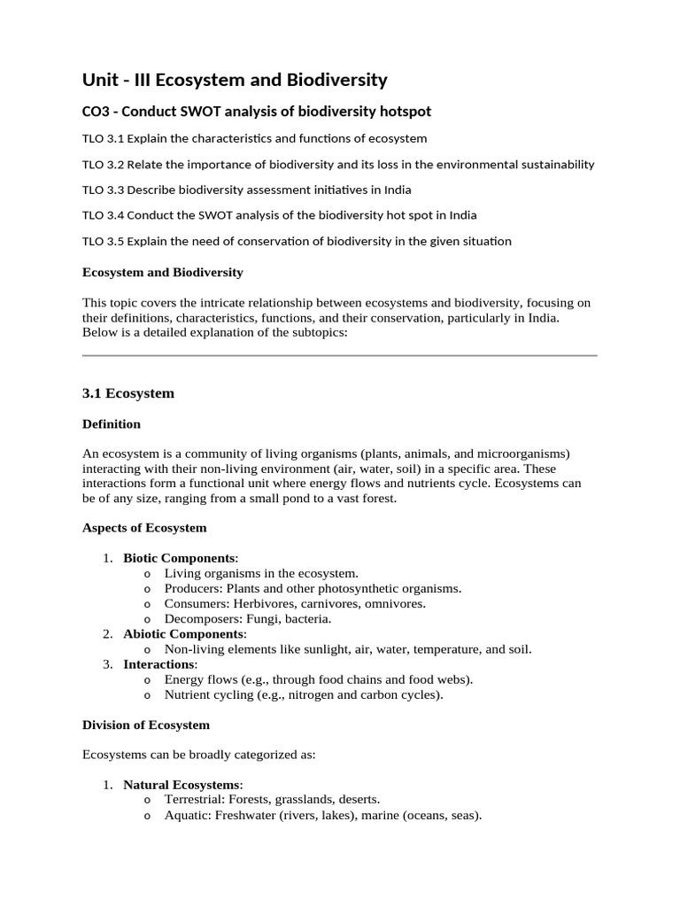 Ecosystem and Biodiversity in India | PDF | Ecosystem | Biodiversity
