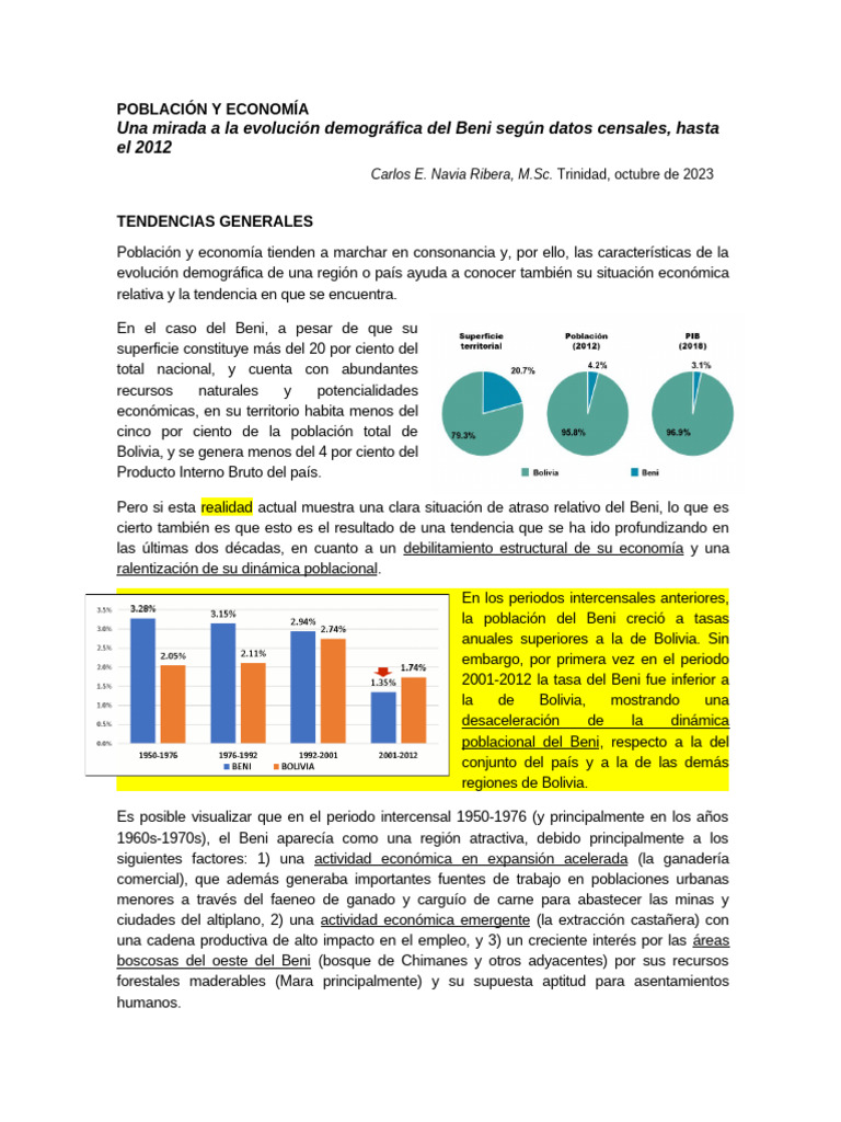 Características Demográficas Del Beni - Resumen | PDF | Población | Bolivia
