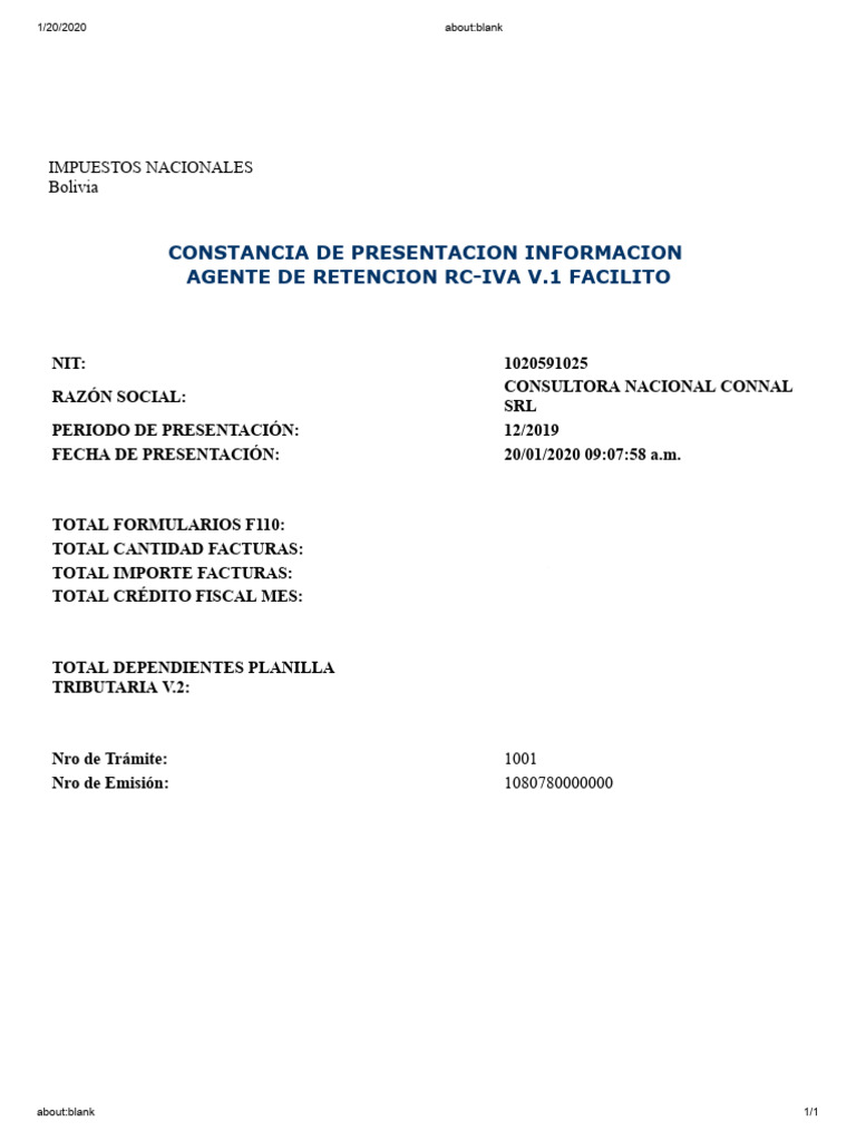 Constancia de presentacion RC-IVA 12 DIC-2019 | PDF