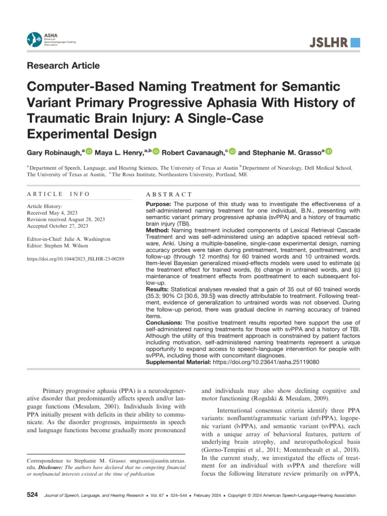 Robinaugh Et Al 2024 Computer Based Naming Treatment for Semantic ...