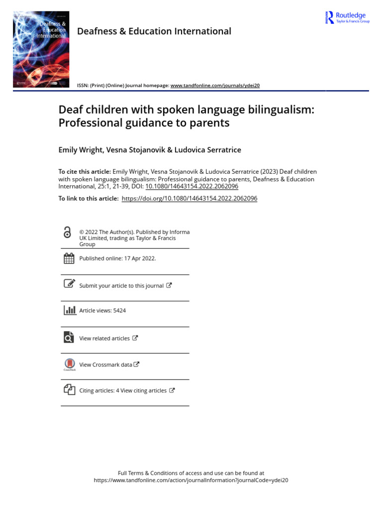 Deaf Children With Spoken Language Bilingualism Professional Guidance ...