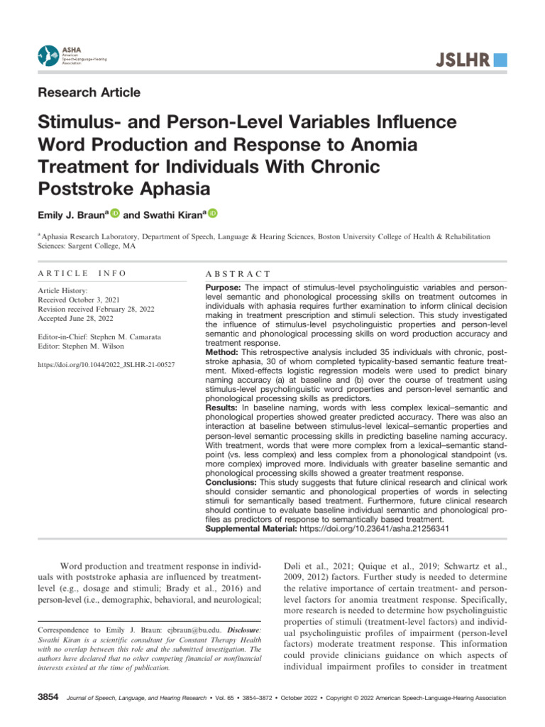 Braun Kiran 2022 Stimulus and Person Level Variables Influence Word Production and Response To ...