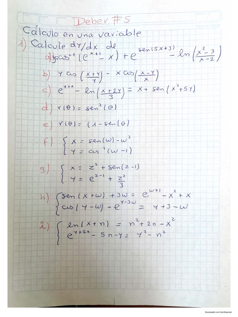Deber No. 5 Cálculo en Una Variable 2024B | PDF