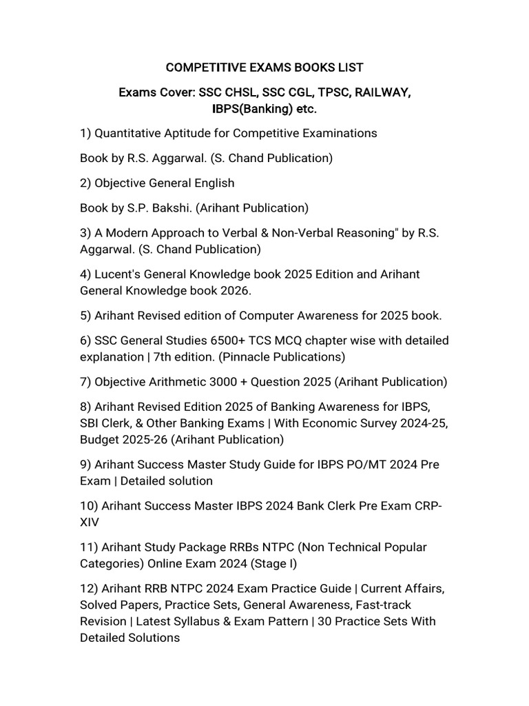 Competitive Exam Books Overview | PDF