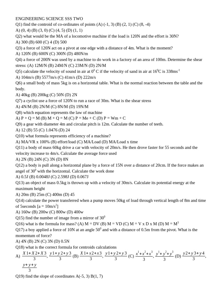 Engineering Science Objectives For SSS Two | PDF | Fuels | Force