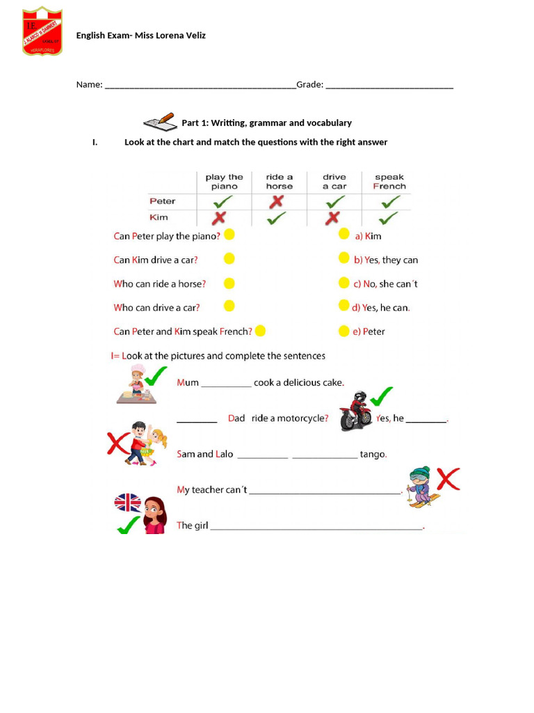 ENGLISH EXAM 1 | PDF