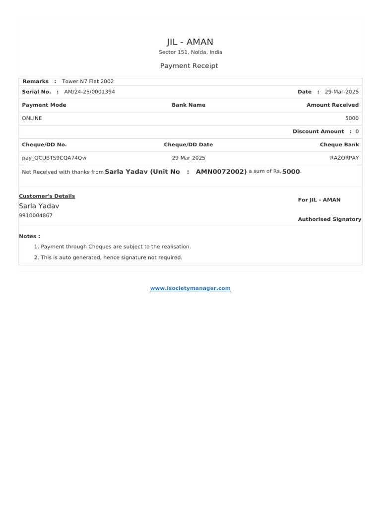 Jil - Aman: Payment Receipt | PDF