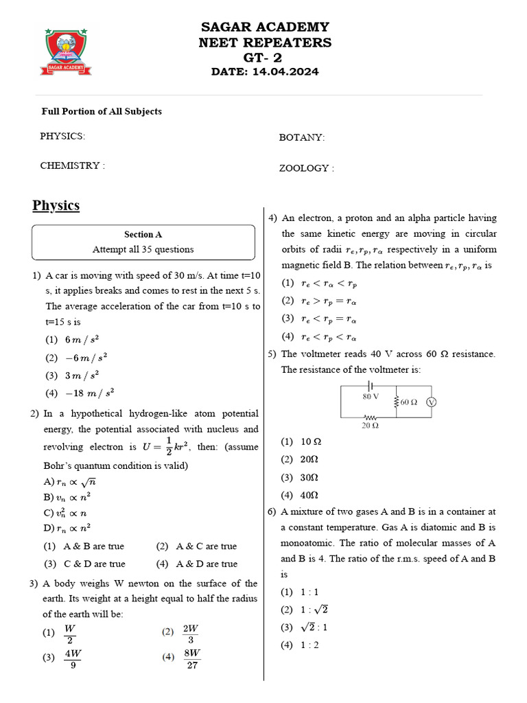 Physics Questions for NEET Preparation | PDF | Valence And Conduction ...
