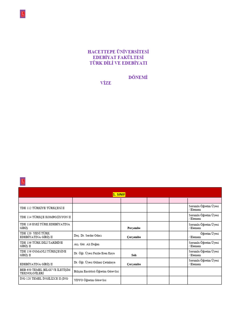 2023 Bahar Dönemi Vize Programı | PDF