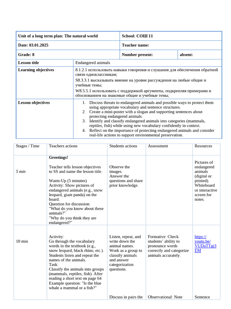 Endangered Animals - 8 | PDF | Vocabulary | Learning