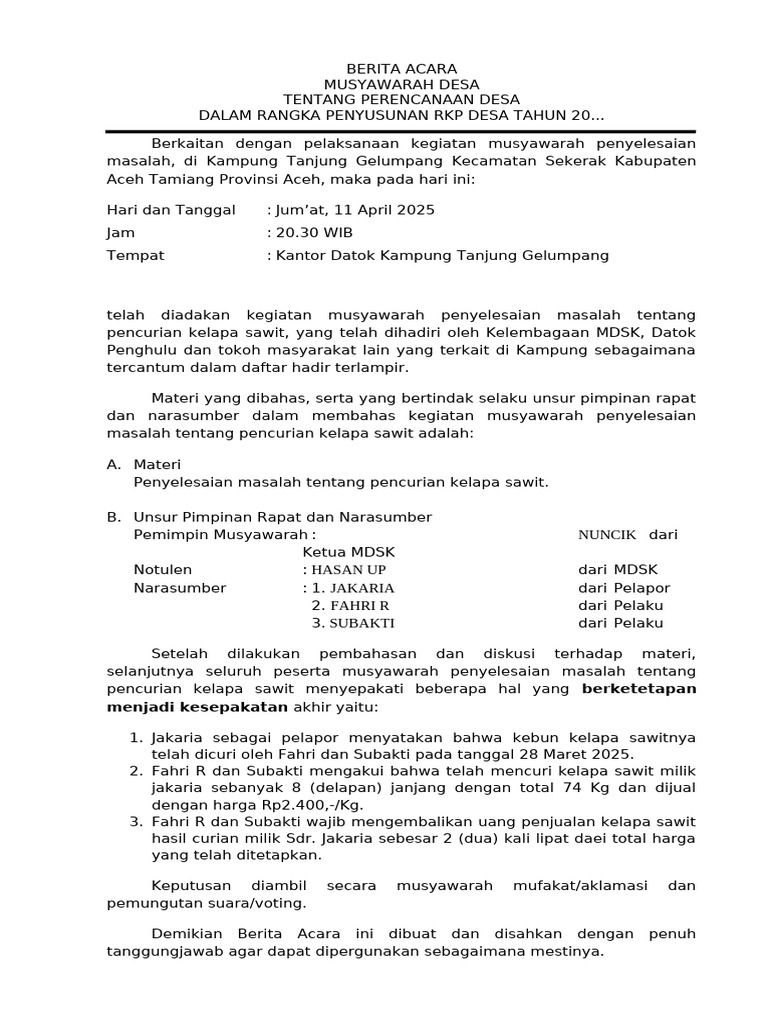 BA, Musdes Perencanaan Desa (WWW - Ciptadesa.com) | PDF