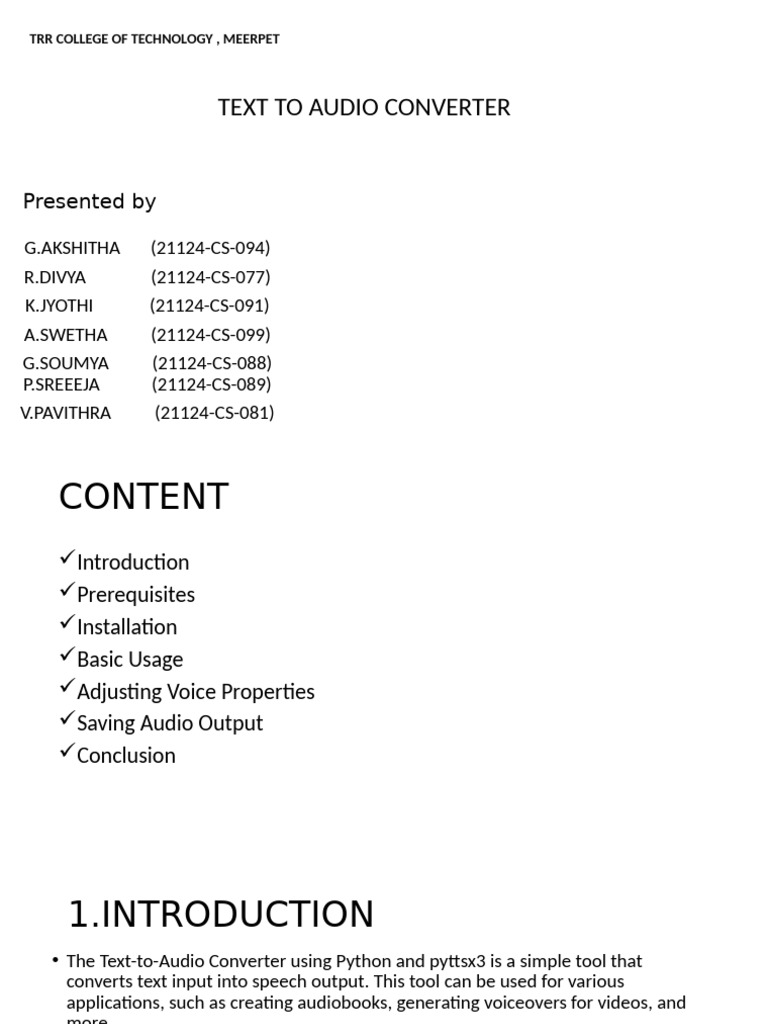 Python Text-to-Audio Converter Guide | PDF | Speech Synthesis | Information Technology
