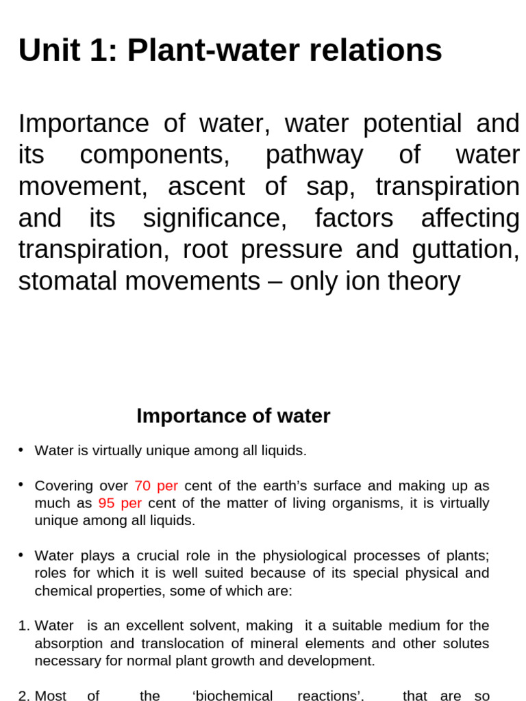 4, Unit 1 Plant Water Relations | PDF | Water | Chemical Substances