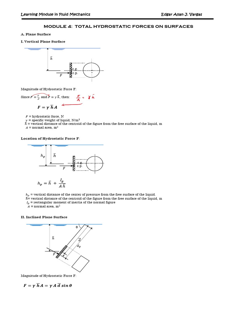 Module 4 Hydrostatic Forces On Surfaces ME12 | PDF | Pressure | Mechanical Engineering