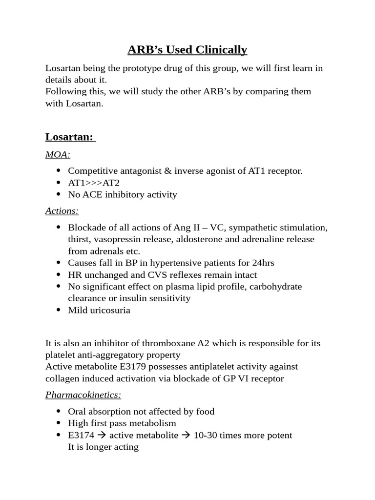 ARB's Used Clinically: Losartan | PDF